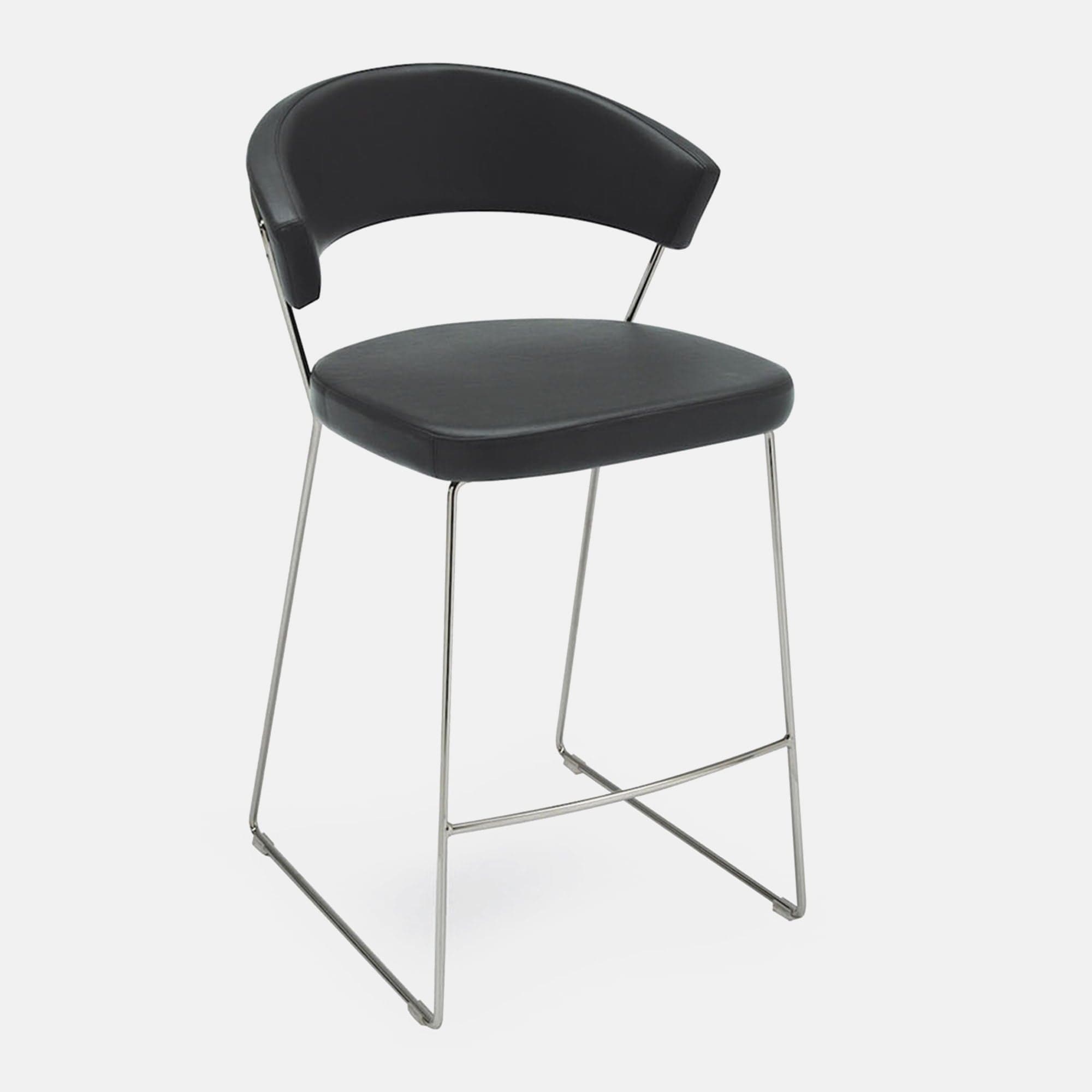 Calligaris New York - Stool In Leather & P77 Chromed Frame