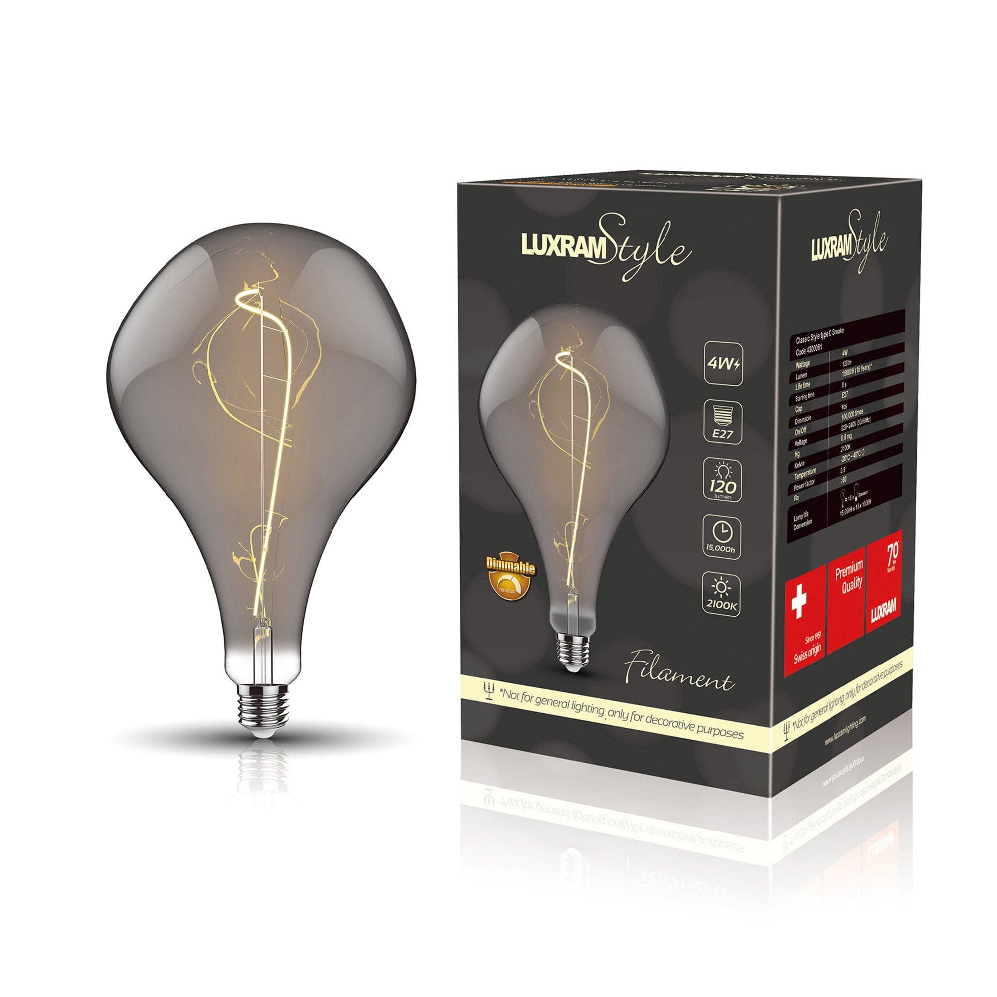 Rimini Decorative LED 4w ES Smoked Light Bulb