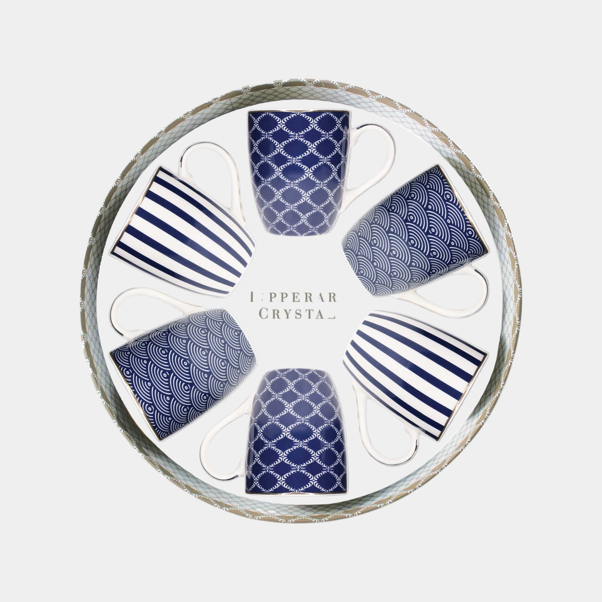 Spots & Stripes - Set of 6 Blue Party Mugs | Lowest Price