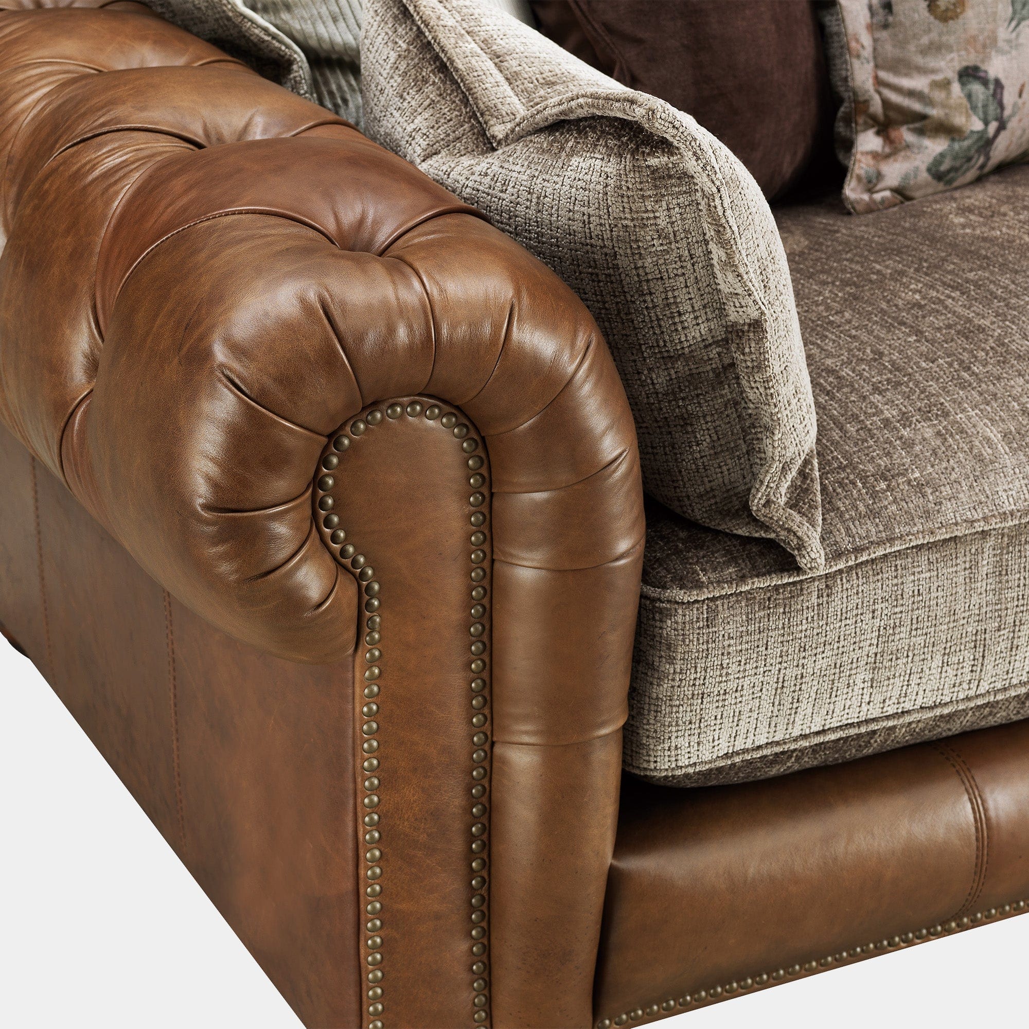Lancaster 4 Seat Split Pillow Back Sofa In Fabric Full Aniline Leather Mix